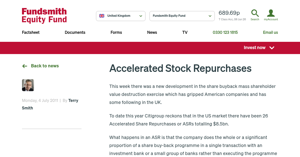 Accelerated Stock Repurchases | Fundsmith