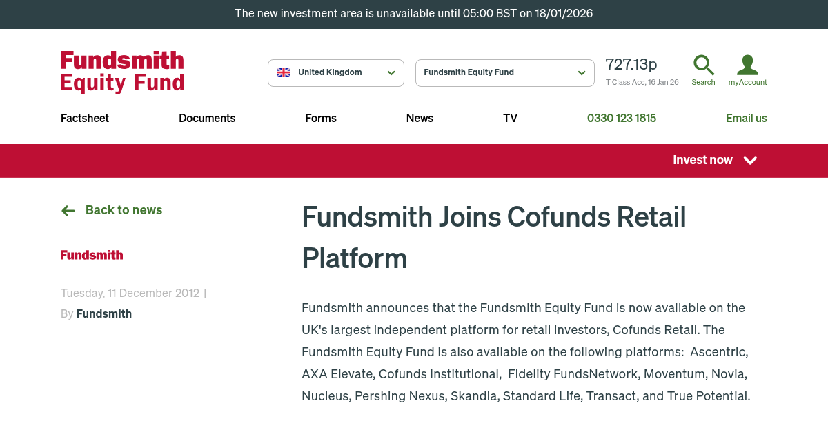 Fundsmith Joins Cofunds Retail Platform | Fundsmith