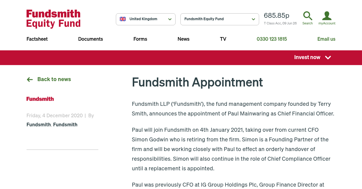 Fundsmith Appointment | Fundsmith
